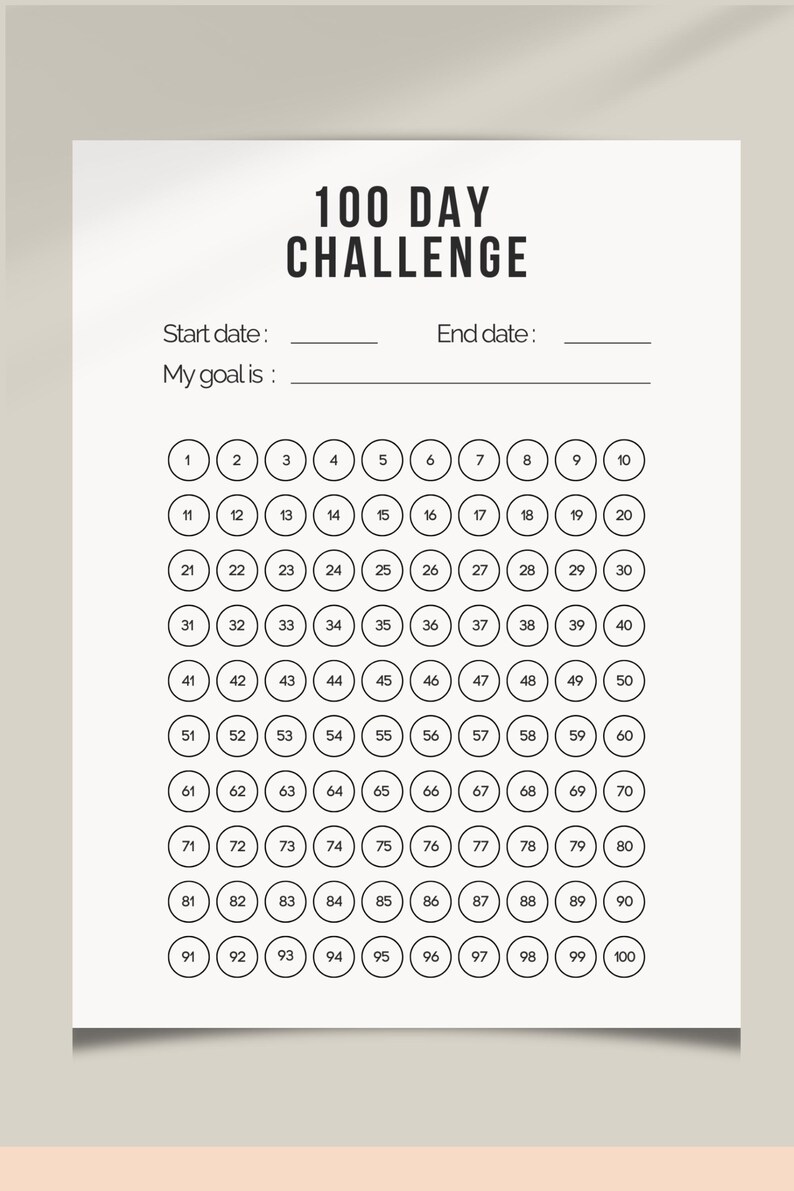 100 Days Challenge Tracker | Printable and Editable Habit Tracker ...