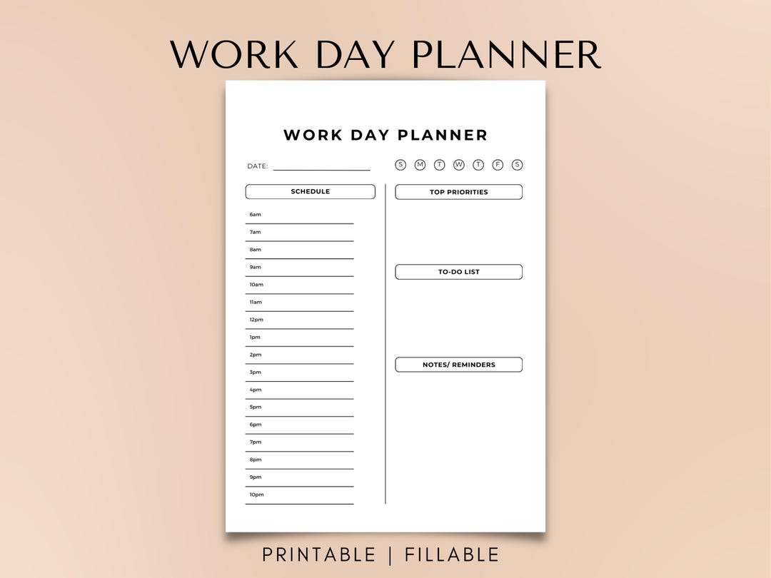 Simple Work Day Planner Digital Day Planner Printable Planner Template ...