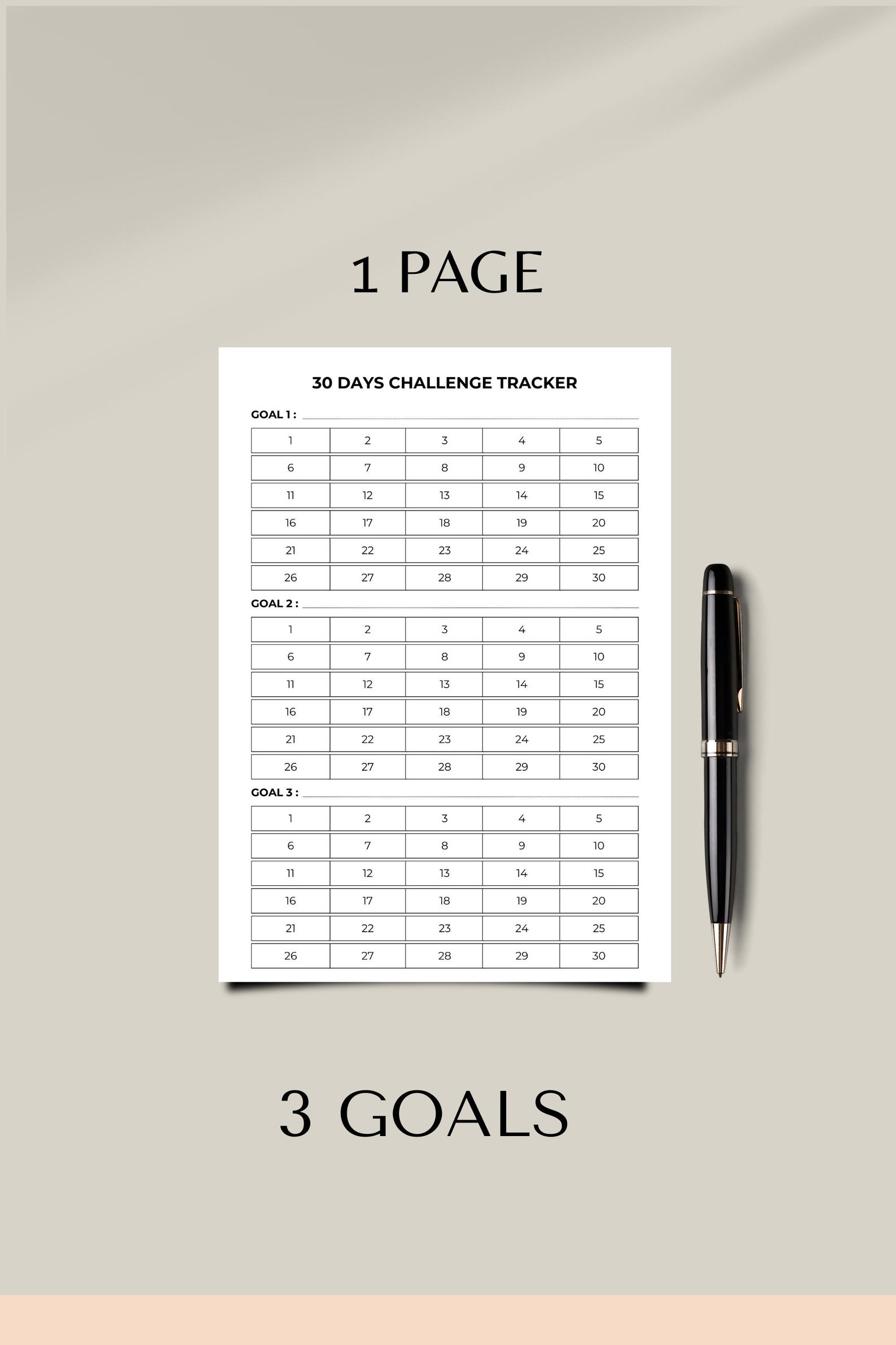 30 Days Challenge Tracker Set 3 Goals for January New Year Resolution ...