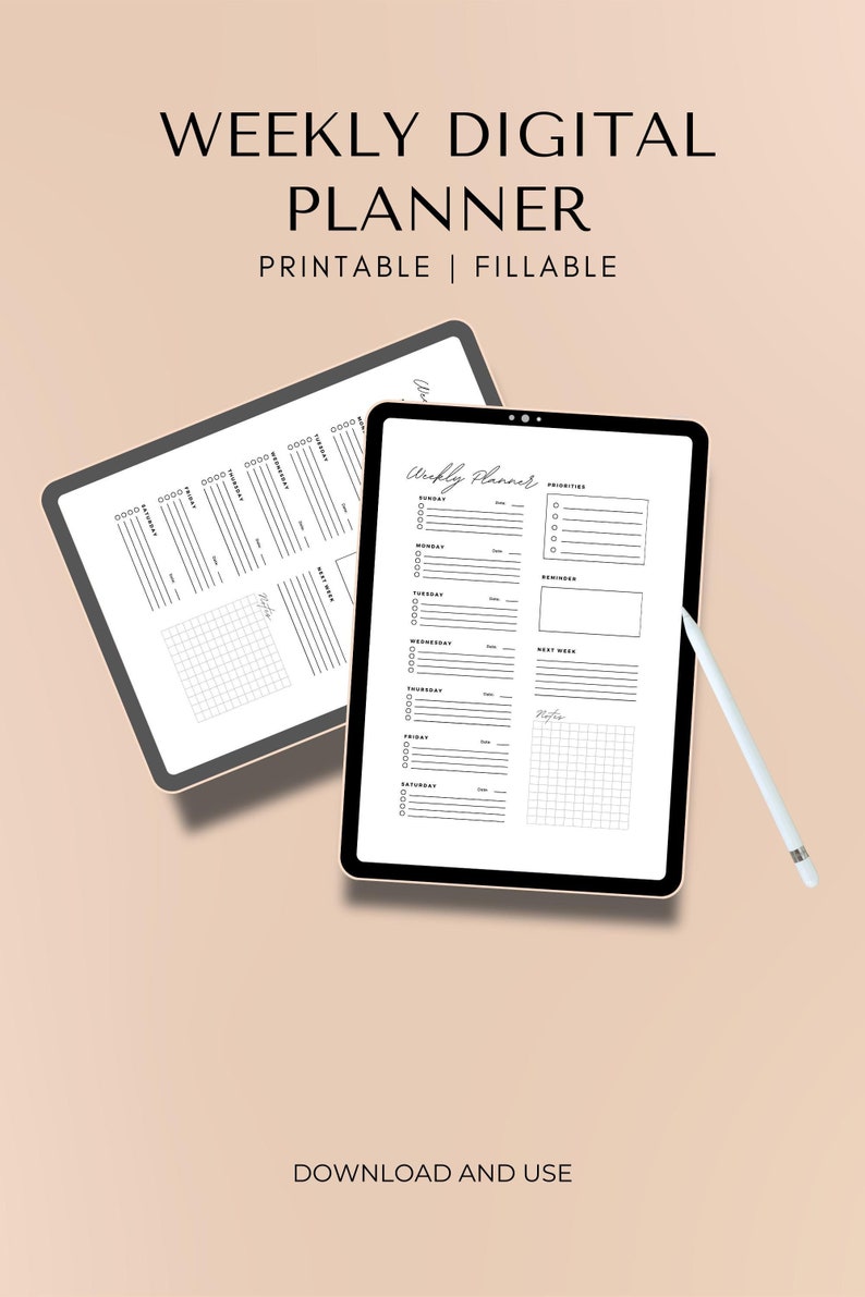 Weekly Digital Planner Goal Setting, Progress Tracker, Work From Home ...