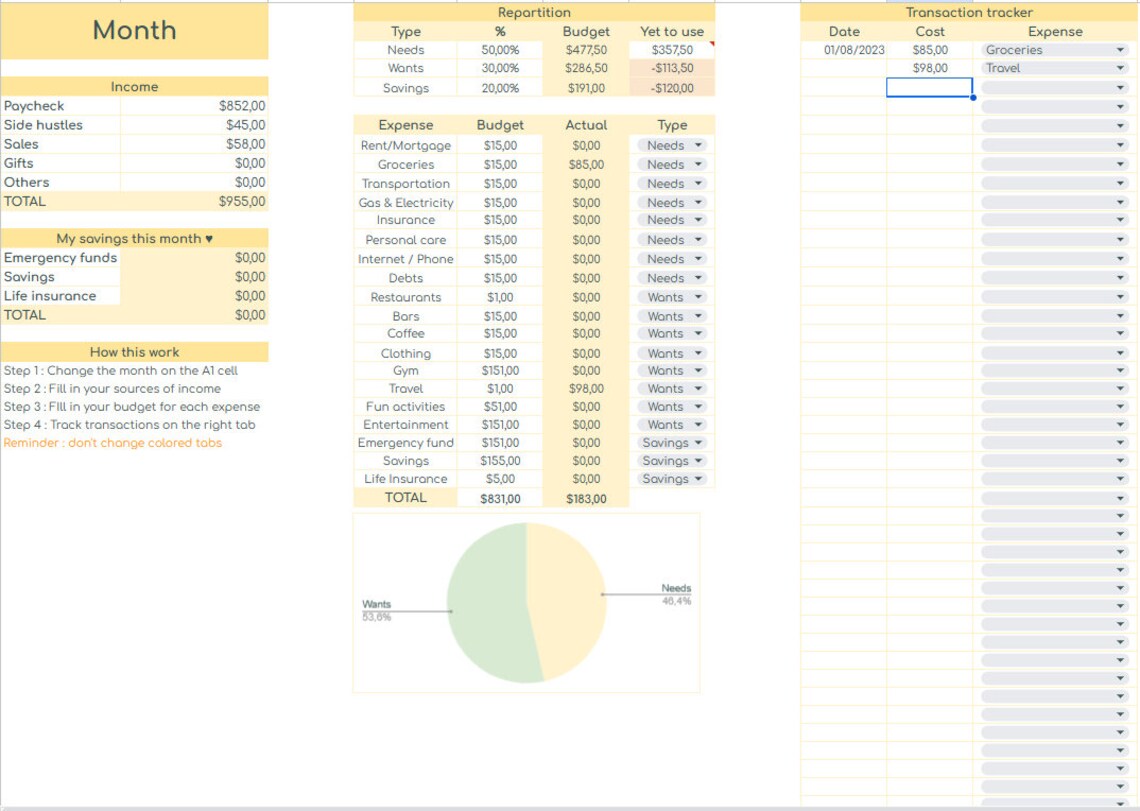 Monthly Budget Planner | Expenses Tracker | 50 30 20 Method | Savings ...