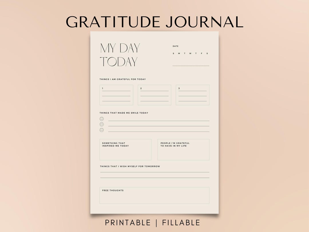 Gratitude Journal Printable Mood Tracker Digital Mindfulness Log Daily ...