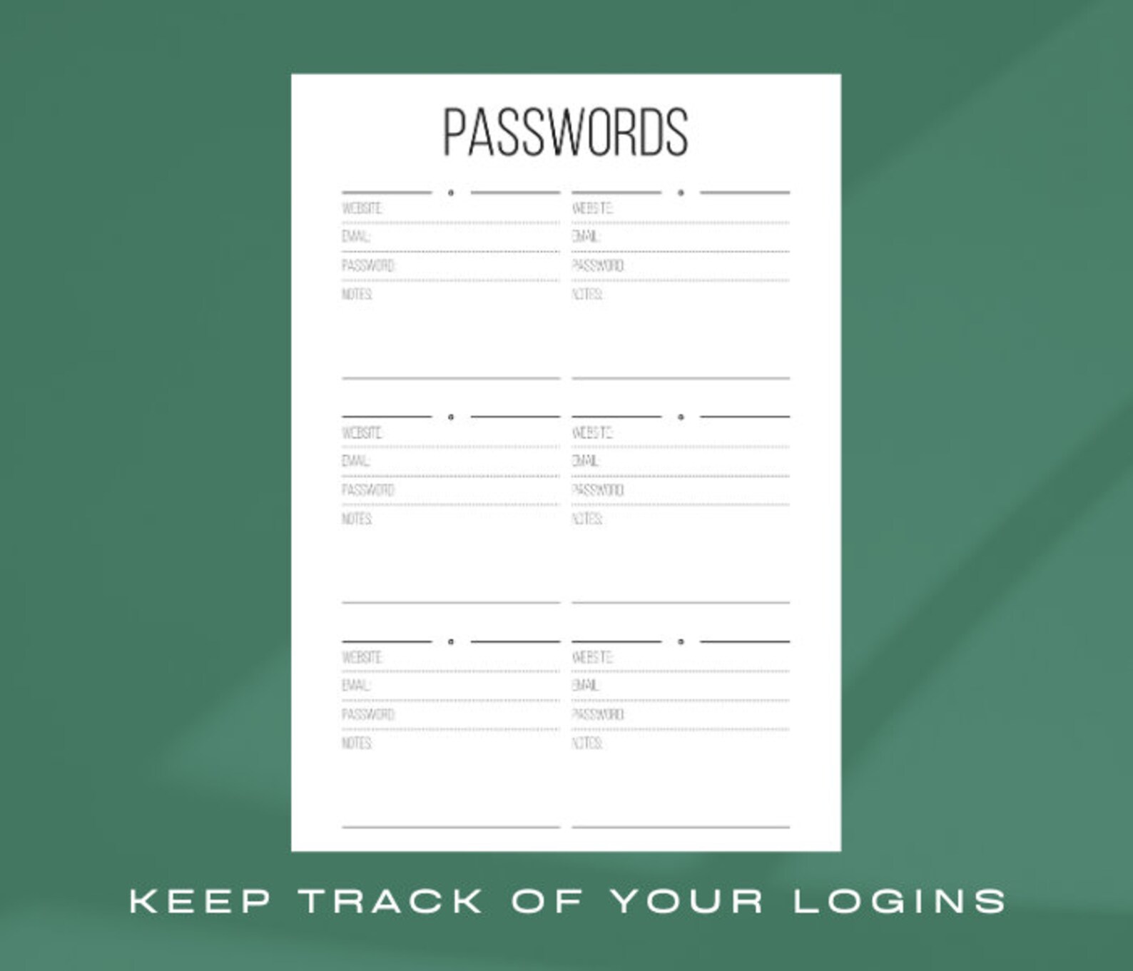 Password Tracker Printable Password Log Manager Password Security ...