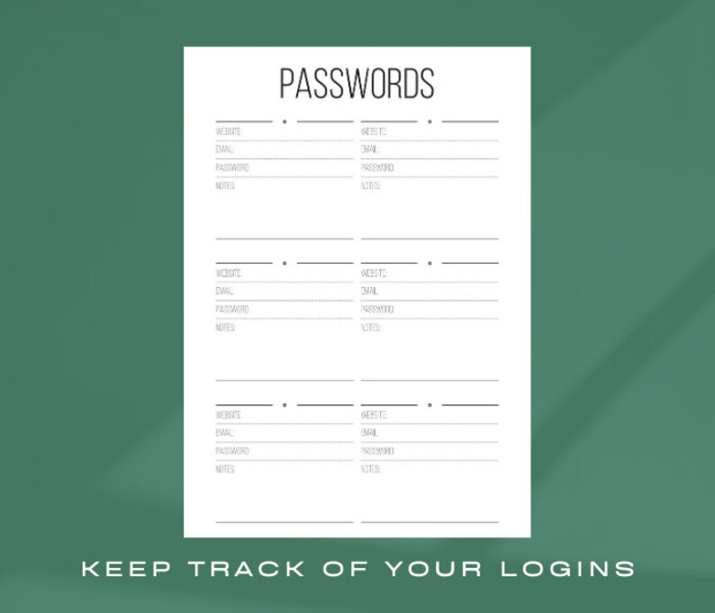 Password Tracker Printable Password Log Manager Password Security ...