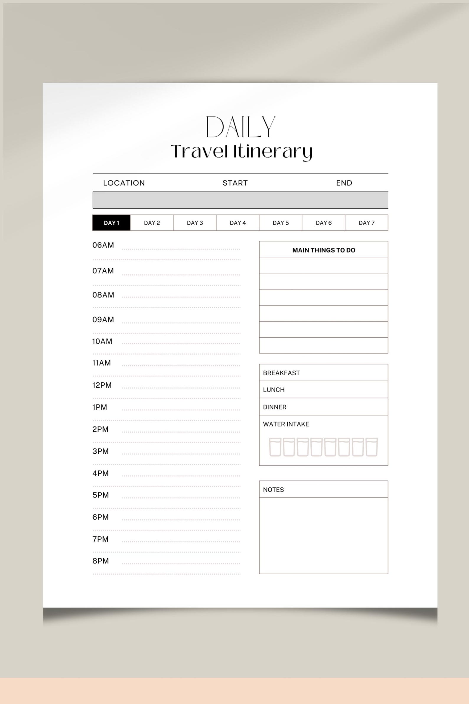 Travel Itinerary Template, Printable Travel Research Vacation Log ...