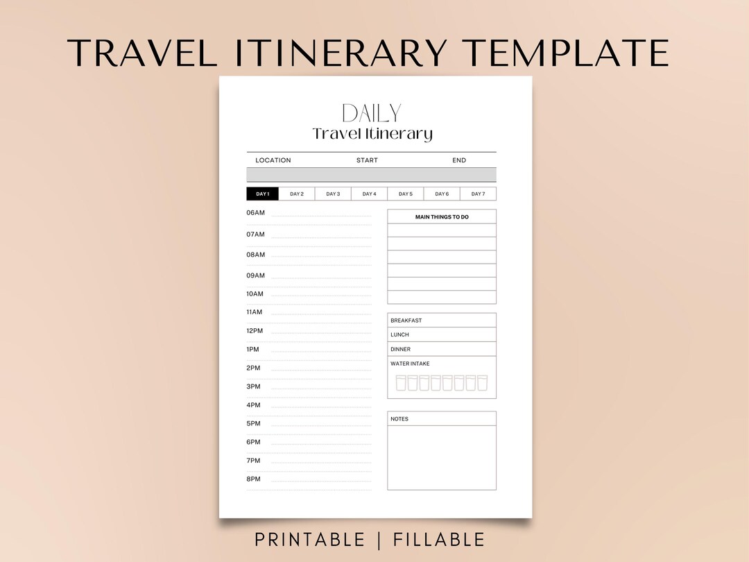 Travel Itinerary Template, Printable Travel Research Vacation Log ...