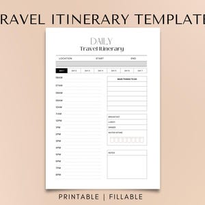 Travel Itinerary Template, Printable Travel Research Vacation Log ...