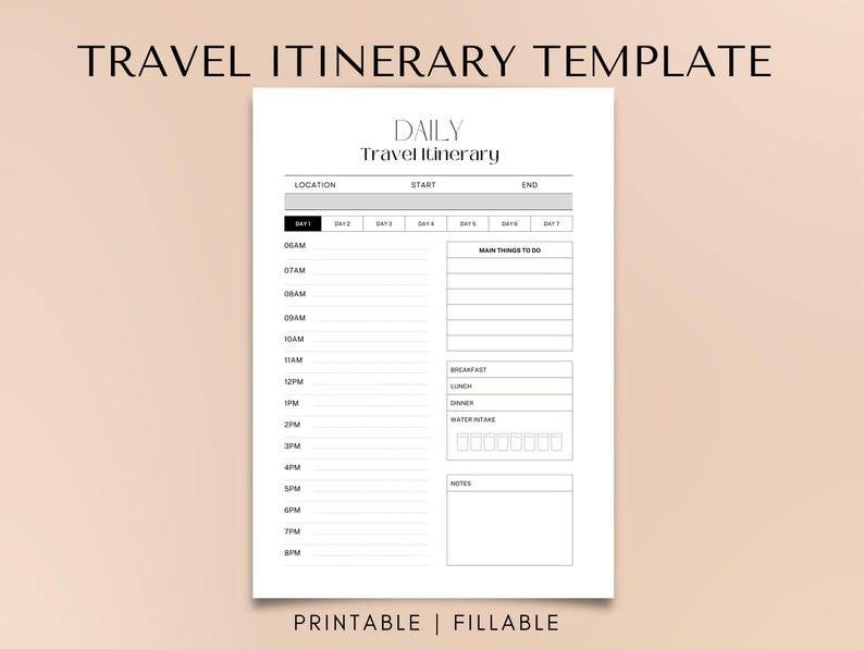 Travel Itinerary Template, Printable Travel Research Vacation Log ...