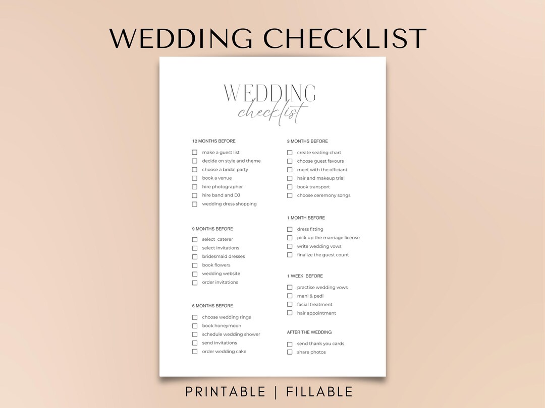 Printable Wedding Checklist: Marriage Planner (digital Download) - Etsy