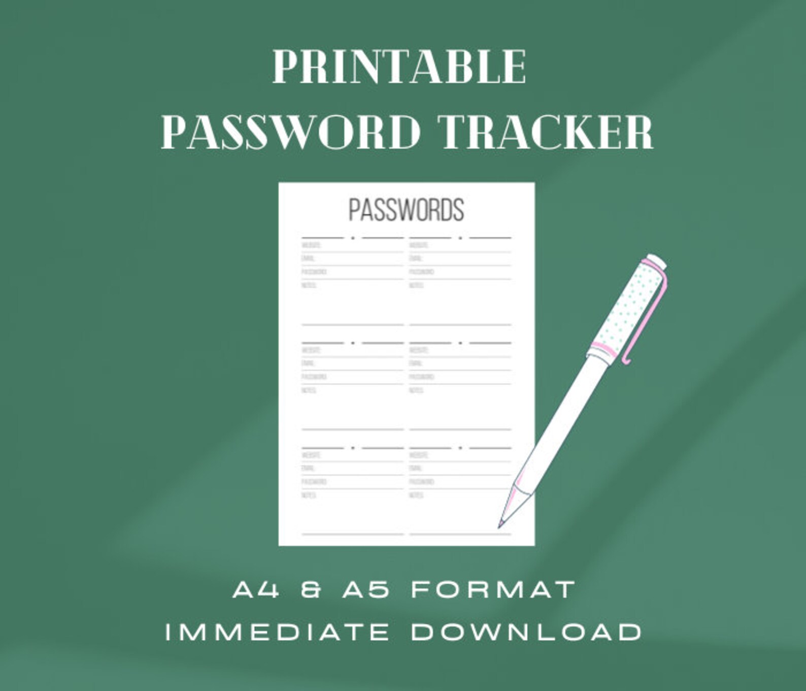 Password Tracker Printable Password Log Manager Password Security ...