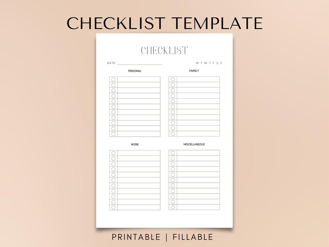 Printable Checklist Template Fillable to Do List Minimalist Log ...