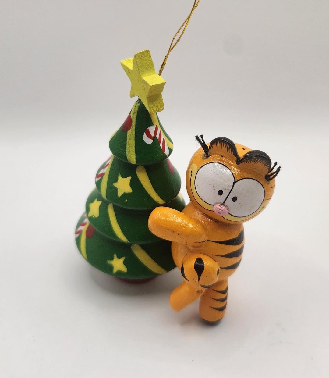 Vintage Wooden Garfield Climbing the Christmas Tree Ornament - Etsy