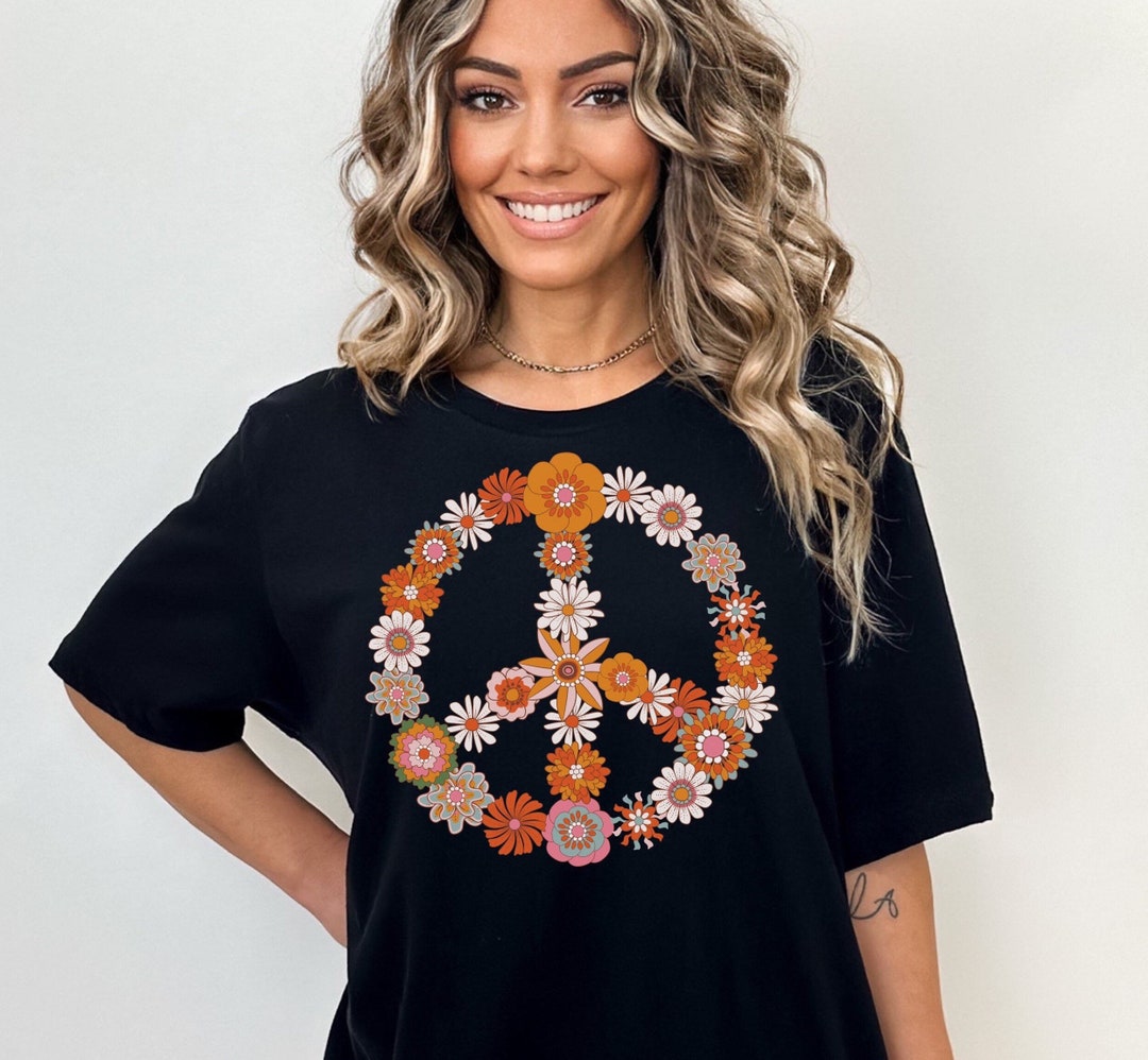 Tshirt Boho Peace Sign Flower Boho Hippie Flower Shirt Boho Retro Shirt ...