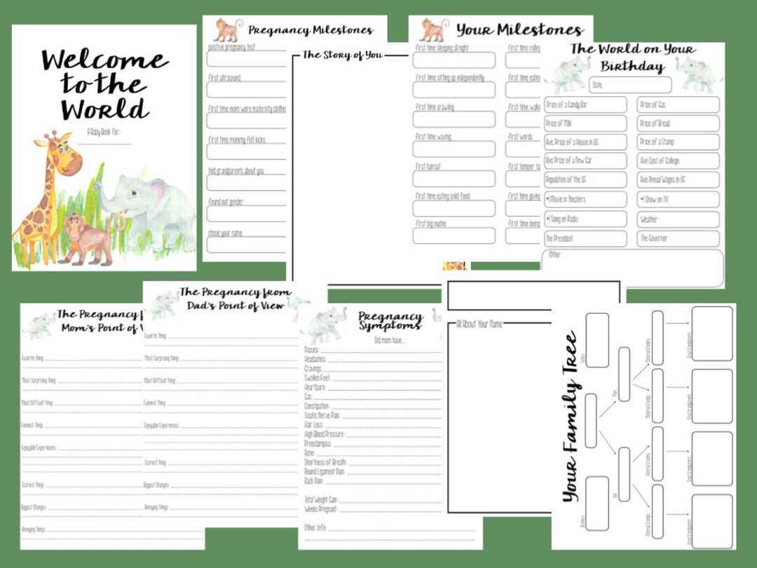 Printable Baby Book - Zoo Animals, Jungle Animals - Etsy