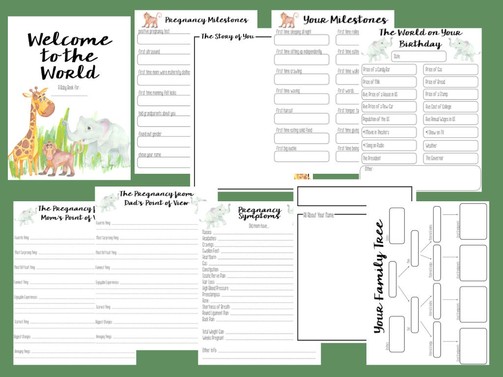 Printable Baby Book - Zoo Animals, Jungle Animals - Etsy