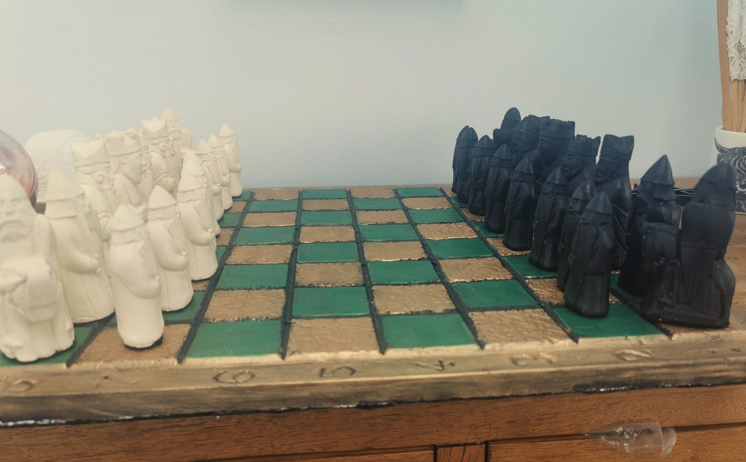 Lewis Chess Set, With Berserker Pawns, Stonecast, Antique White and ...