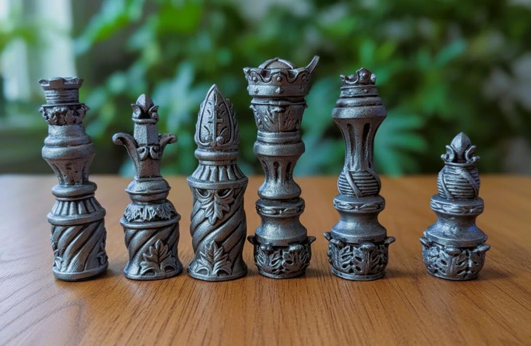Large Ornamental Chess Set, Stonecast Finished in Graphite and Bronze ...