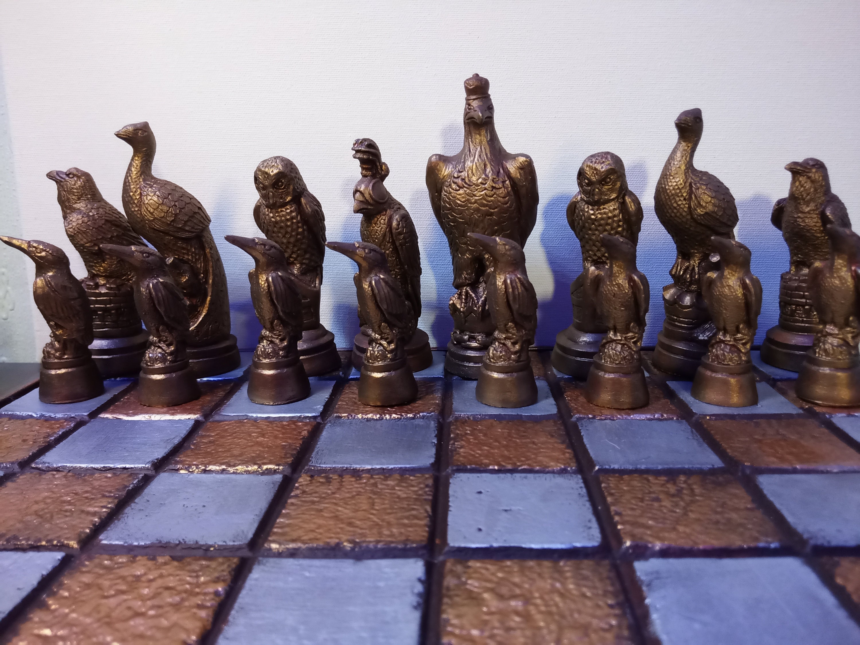 Birds Themed Chess Set Pieces, Cast in Stone Finished in Bronze and ...