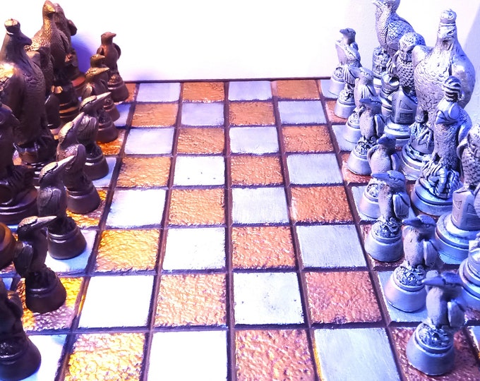 Birds Themed Chess Set Pieces, Cast in Stone Finished in Bronze and ...
