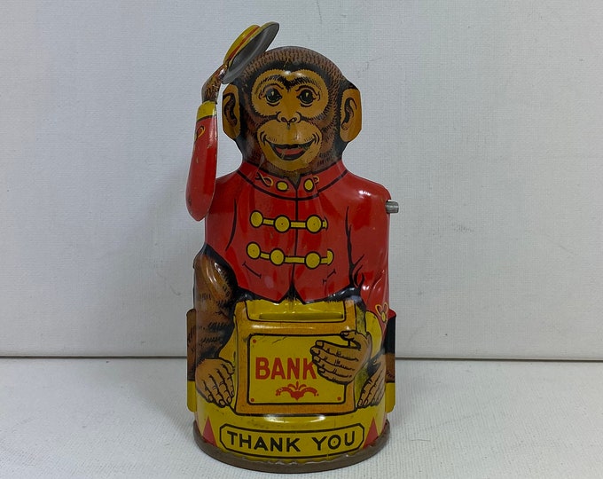 1950s J. Chein Tin Litho Monkey Coin Bank Movable Arm, Vintage Money ...