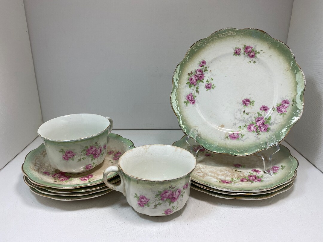 Vintage Green, White, & Pink Rose China Collection – Classic Elegance ...