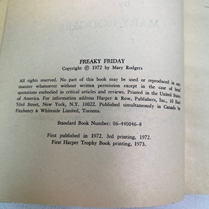 1973 'freaky Friday' by Mary Rodgers Harper Trophy - Etsy