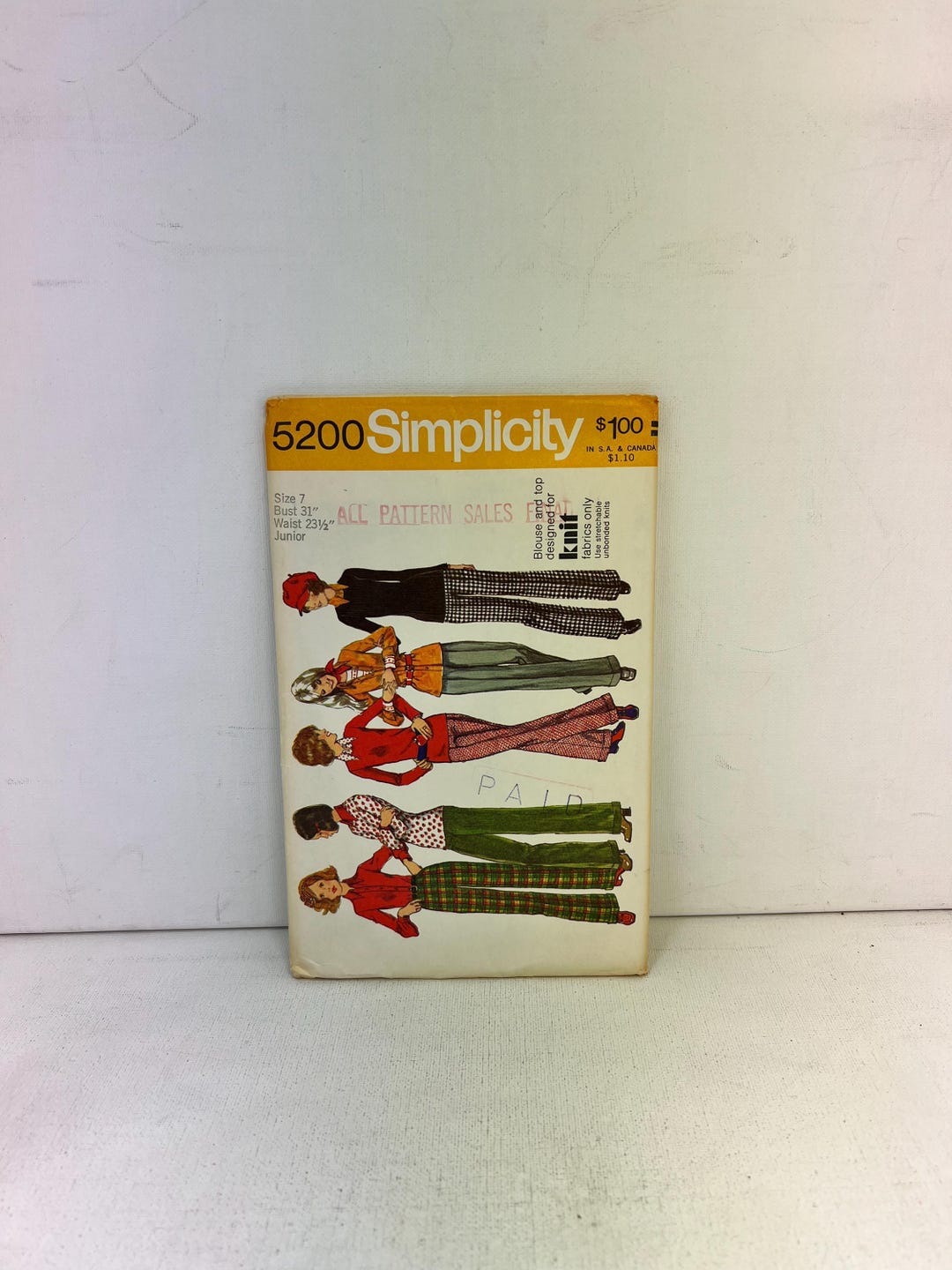 1970s Simplicity 5200 Sewing Pattern: Junior Size 7, Knit Fabrics - Etsy