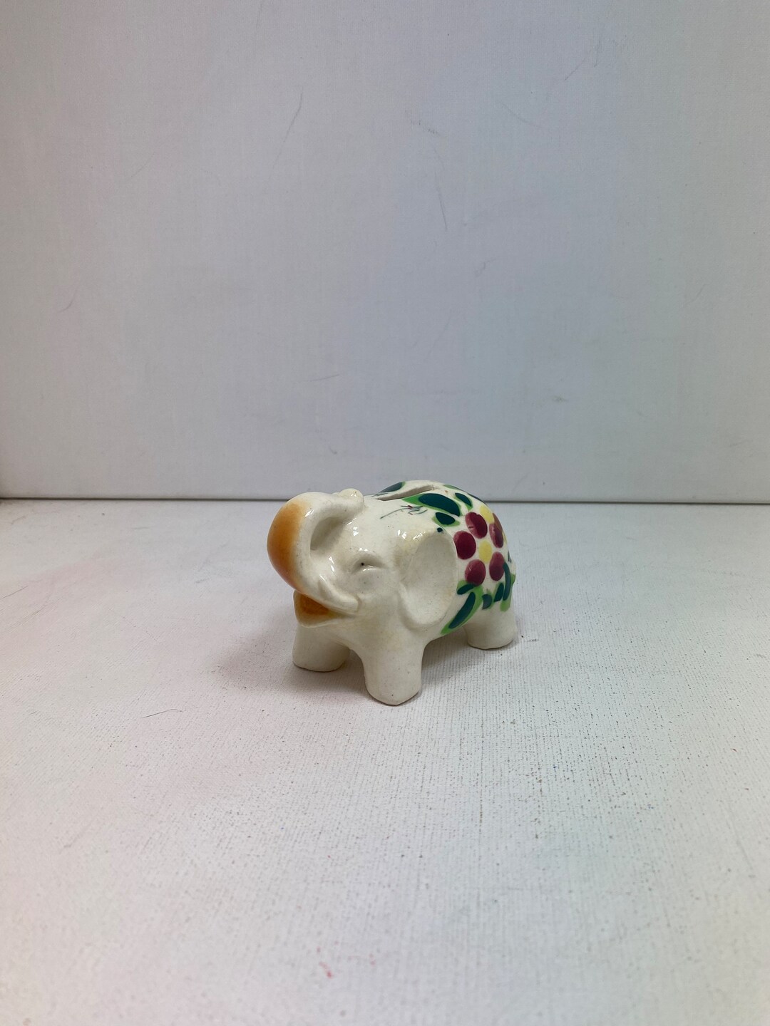 Occupied Japan Elephant Coin Bank Hand-painted Floral Ceramic 1940s ...