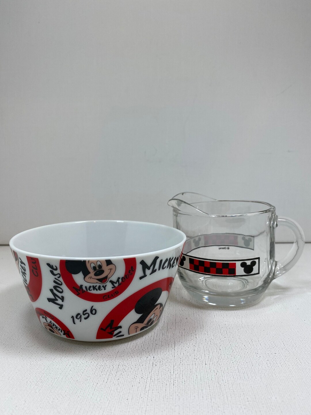 Vintage Disney Mickey Mouse Club Bowl and Mini Pitcher Set Classic ...