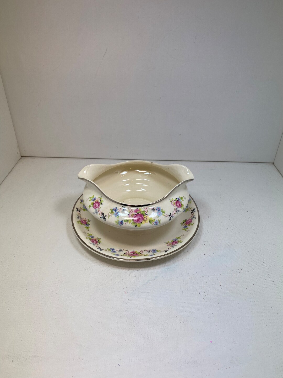 Antique Harker Pottery Floral Gravy Boat With Attached Underplate ...