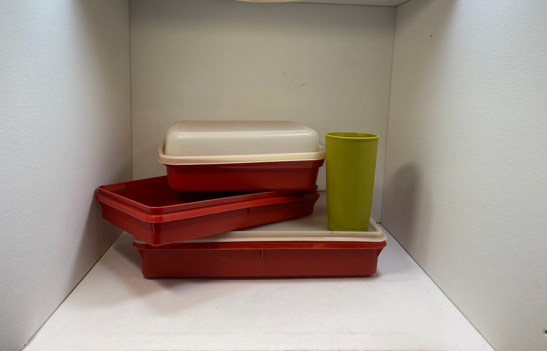 Retro Tupperware Set Avocado Green Cup & Paprika Storage Containers ...