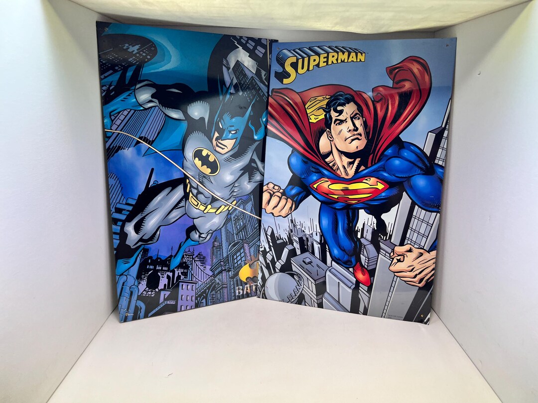Vintage 1990s Superman & Batman Tin Wall Art Set – DC Comics by Tin Box ...
