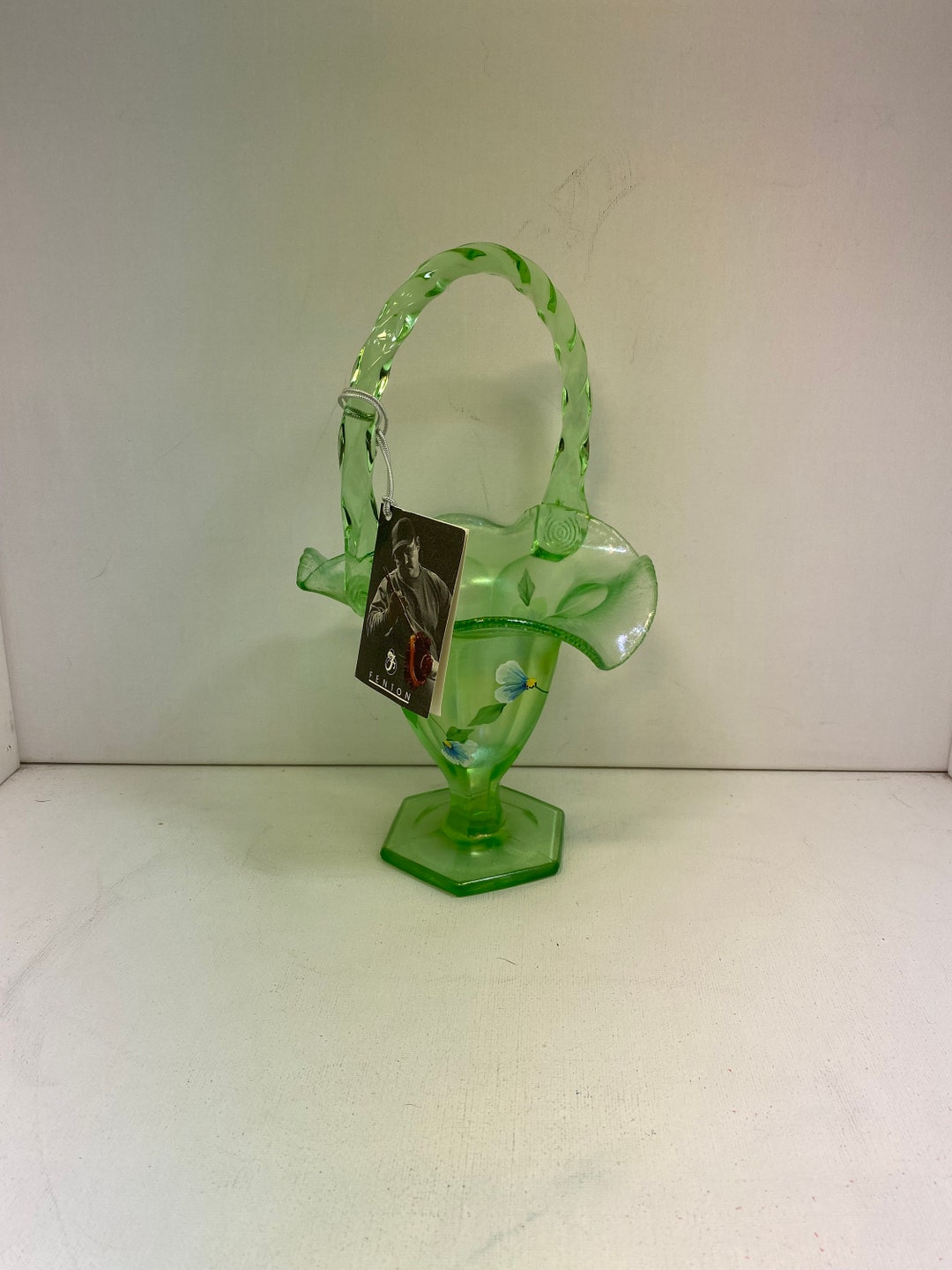 K. Brightbill Hand-painted Fenton Glass Basket Junior Thompson Handler ...