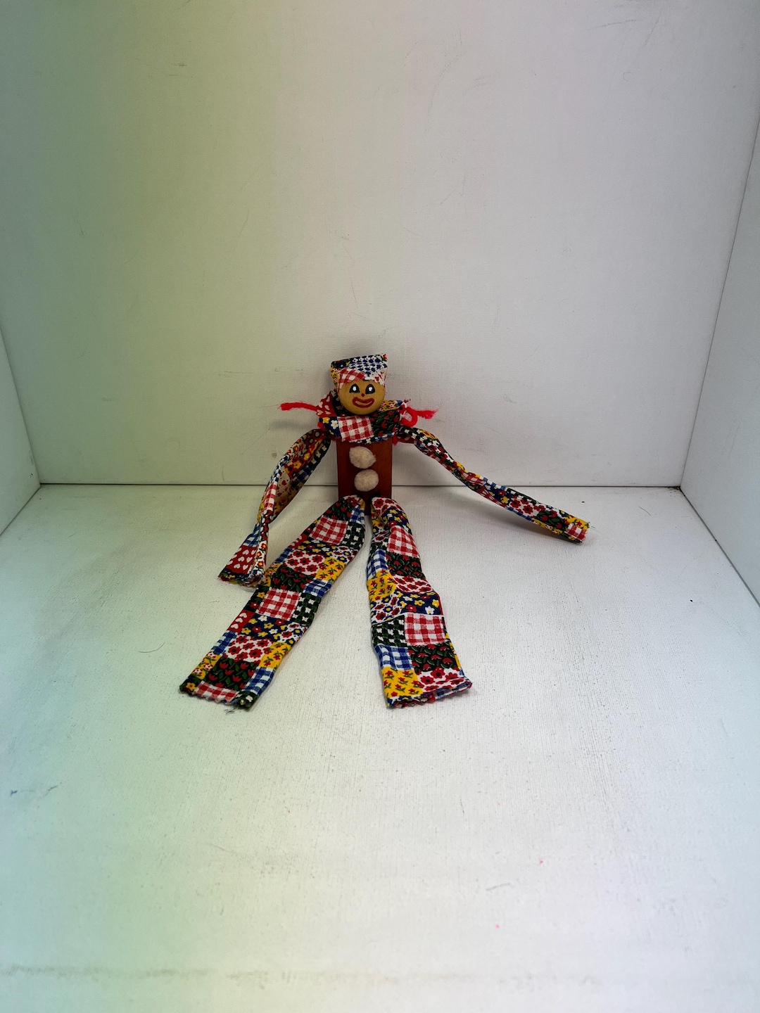 Vintage Handmade Wood Block Clown Doll Folk Art Patchwork Jester 14 ...