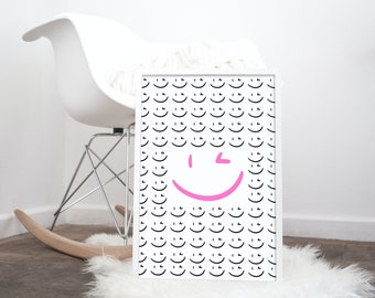 Smiley Poster, Aesthetic Wall Art, Pink Wall Decor, Smiley Poster and ...