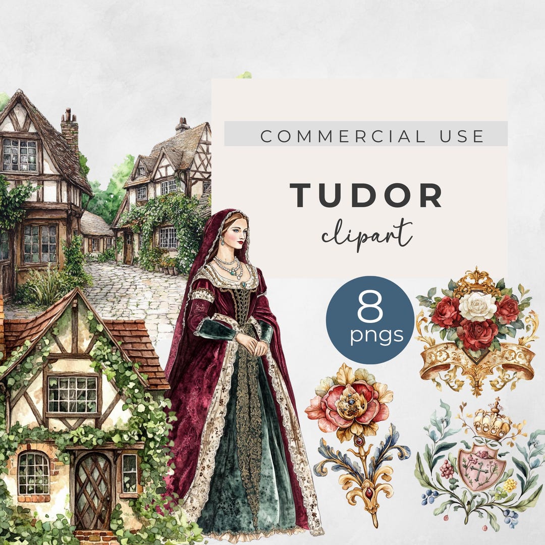 Tudor Clipart, Watercolor Medieval Png Files, Tudor Style House ...