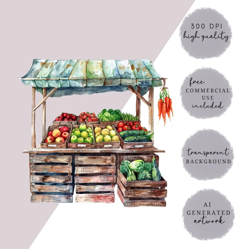 Farmer Market Stand Clipart, Fruits and Vegetables Png, Scrapbook ...