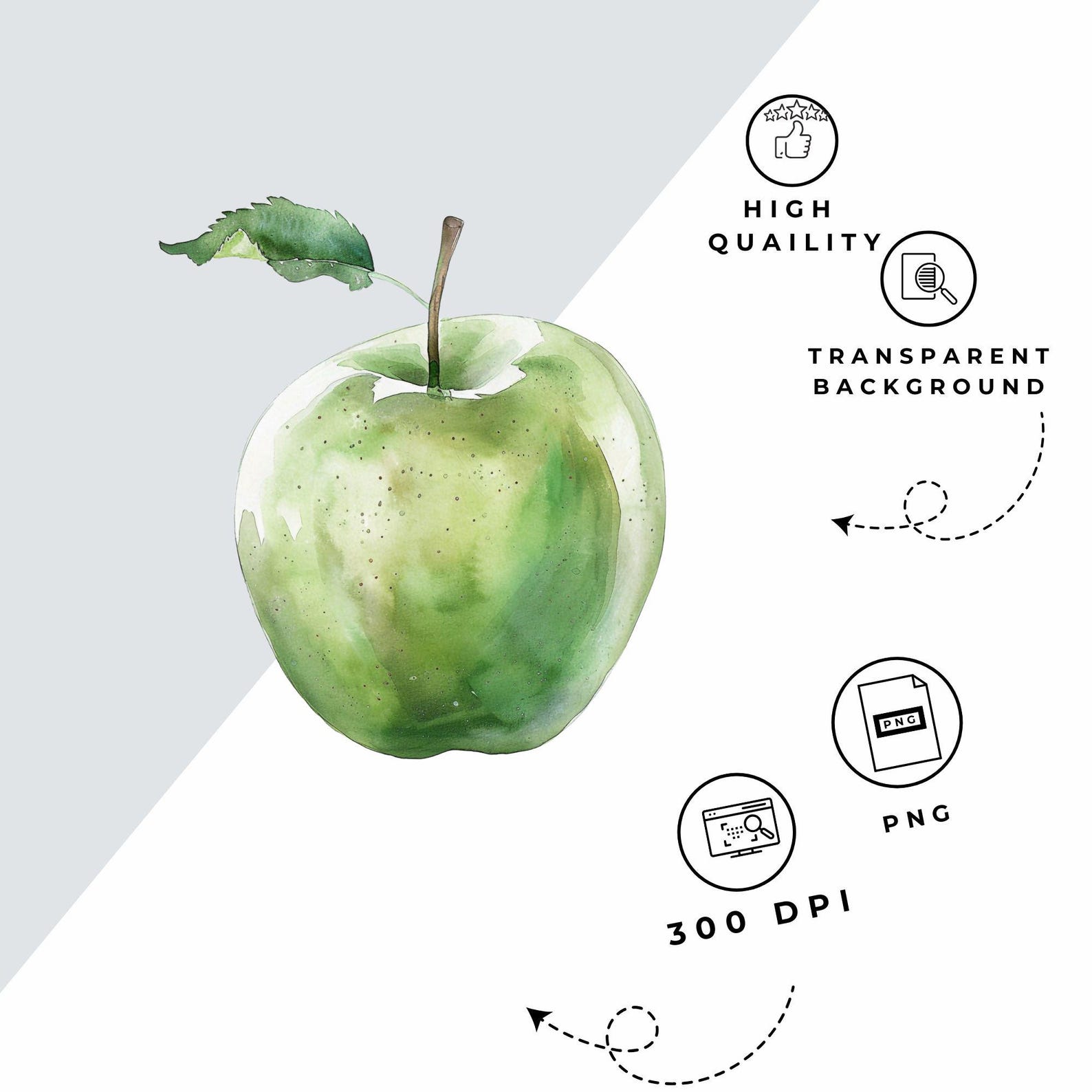 Watercolor Green Apple Clipart, Teacher Desk Clipart, Autumn Png ...