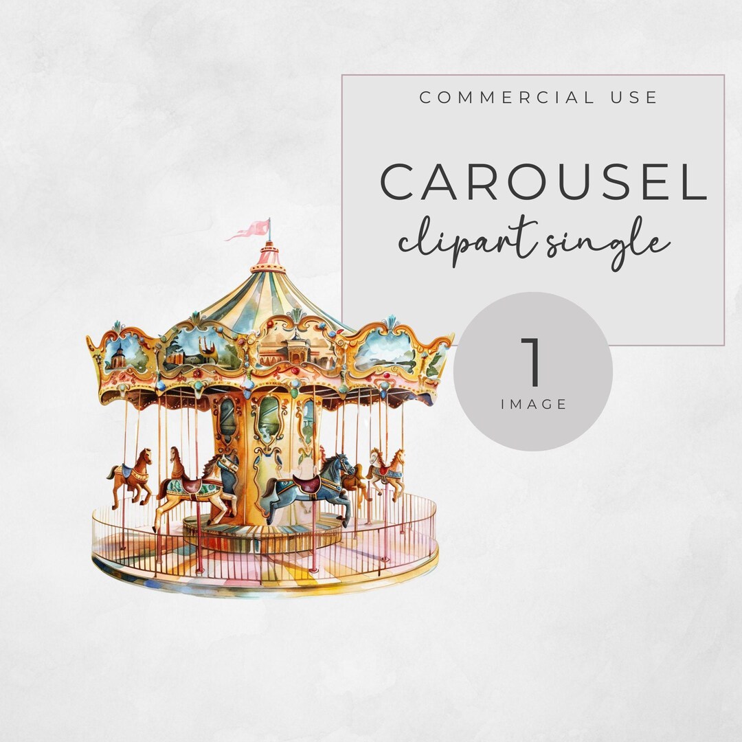 Carousel Watercolor Clipart, Nursery Clipart, Transparent Pngs, Junk Journal Fussy Cut ...