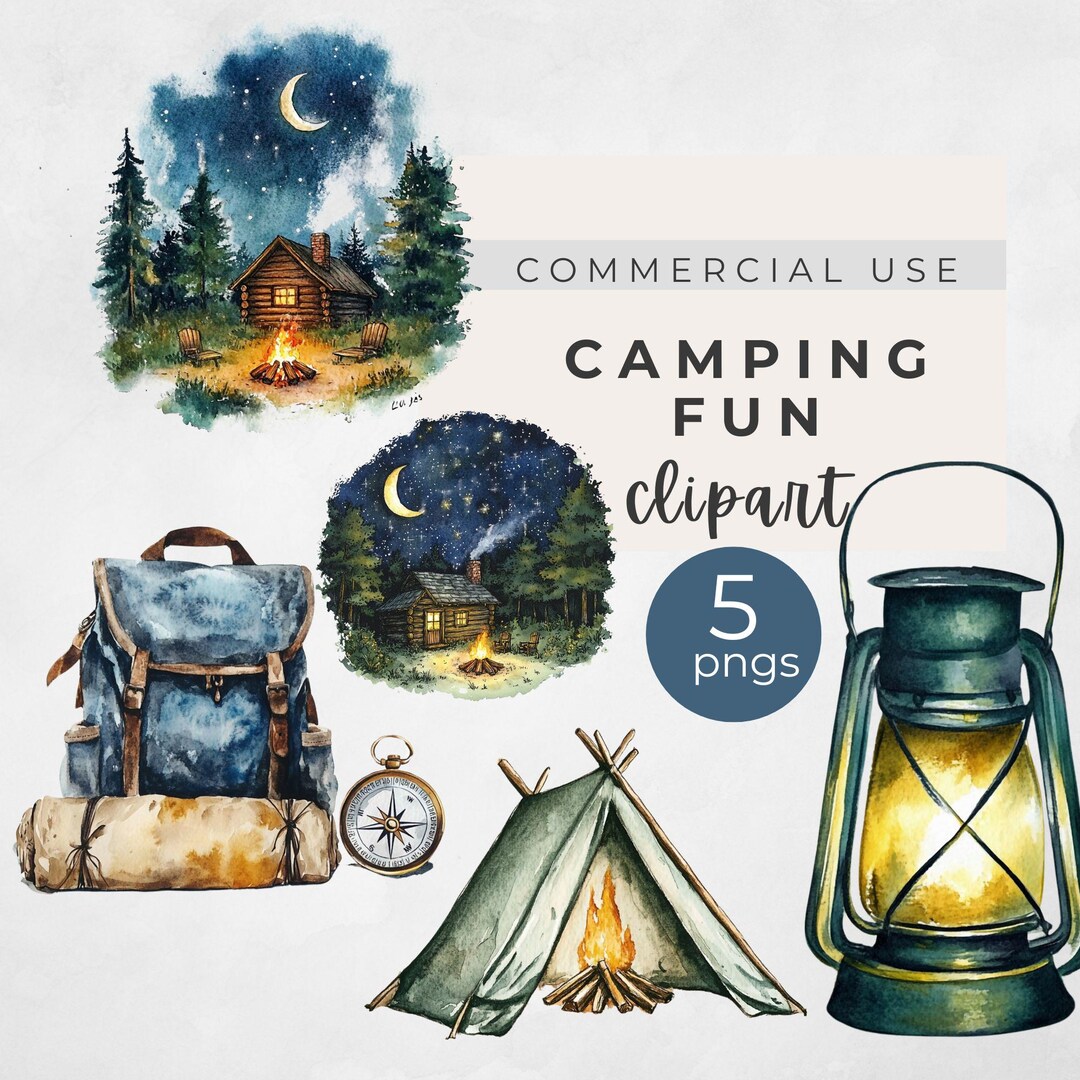 Camping Themed Clipart, Watercolor Camping Clipart, Camp Bachelorette ...