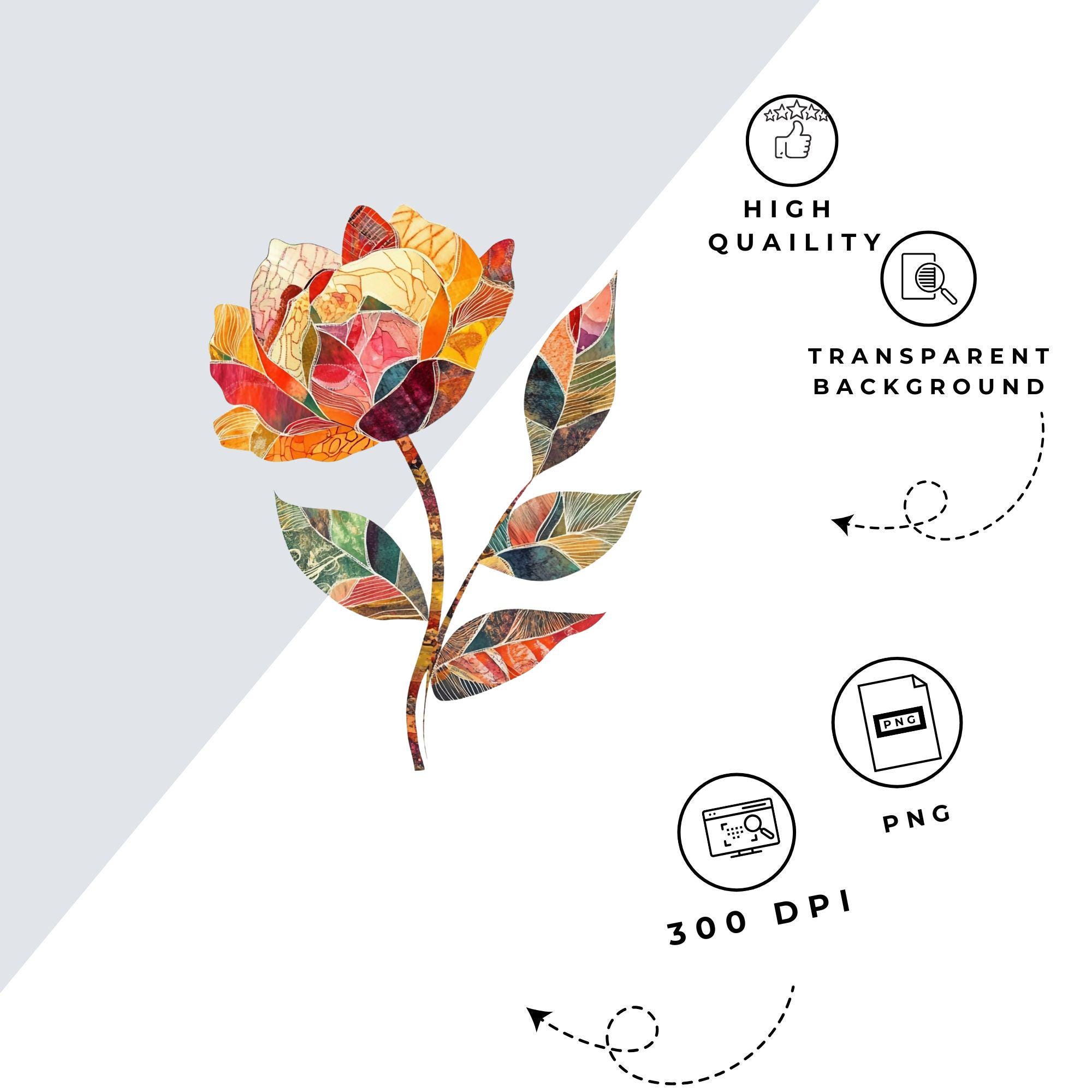 Flower Patchwork Clipart, Watercolor Flower Transparent Png, Commercial ...