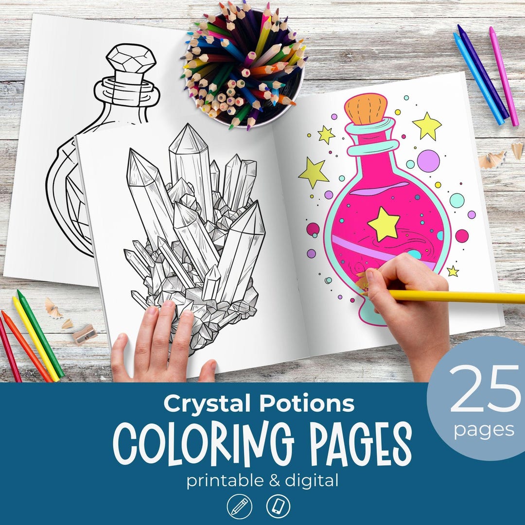 Potions Coloring Page, Crystals Coloring Page, Bold and Easy Coloring ...