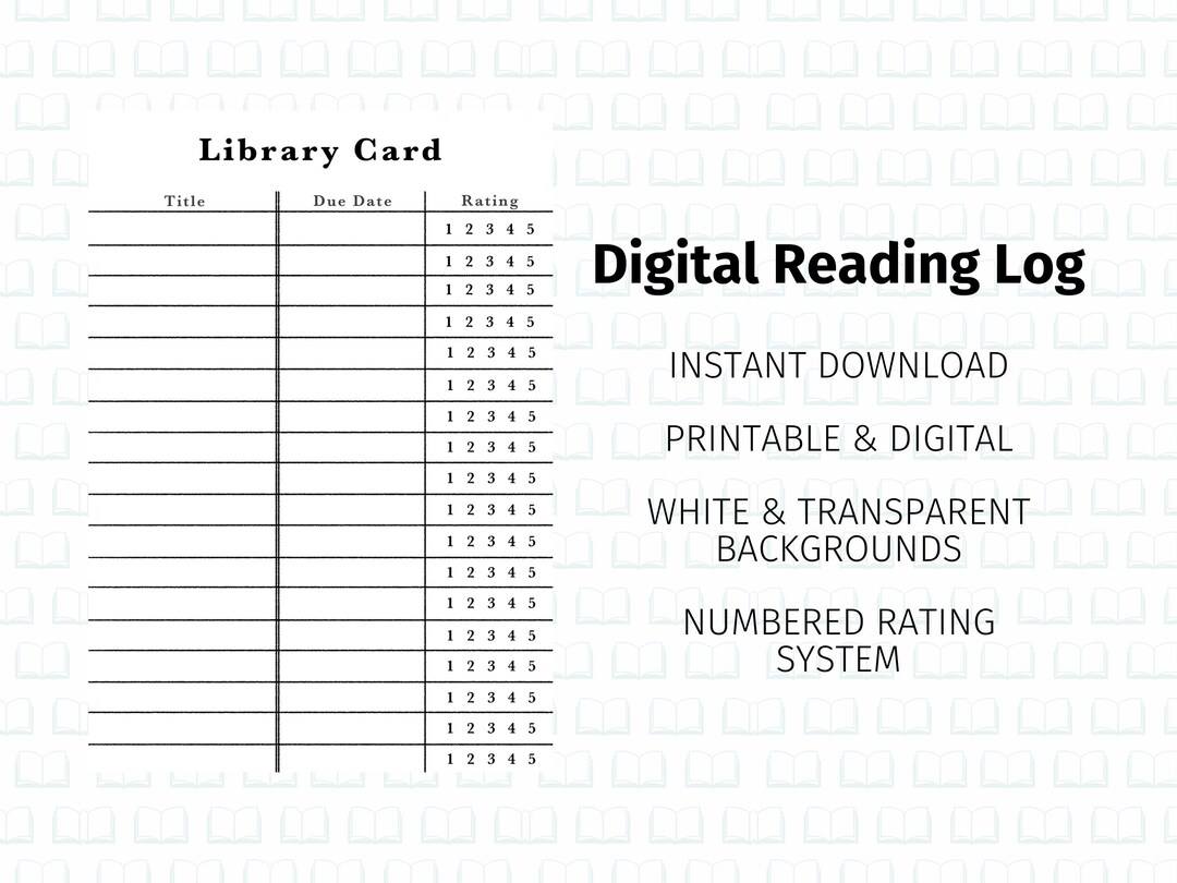 Digital Library Card Reading Log Bullet Journal Library Log Reading ...