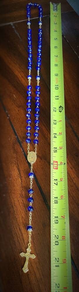 Stunning Vibrant Cobalt Blue and Yellow Gold-tone Catholic Rosary ...