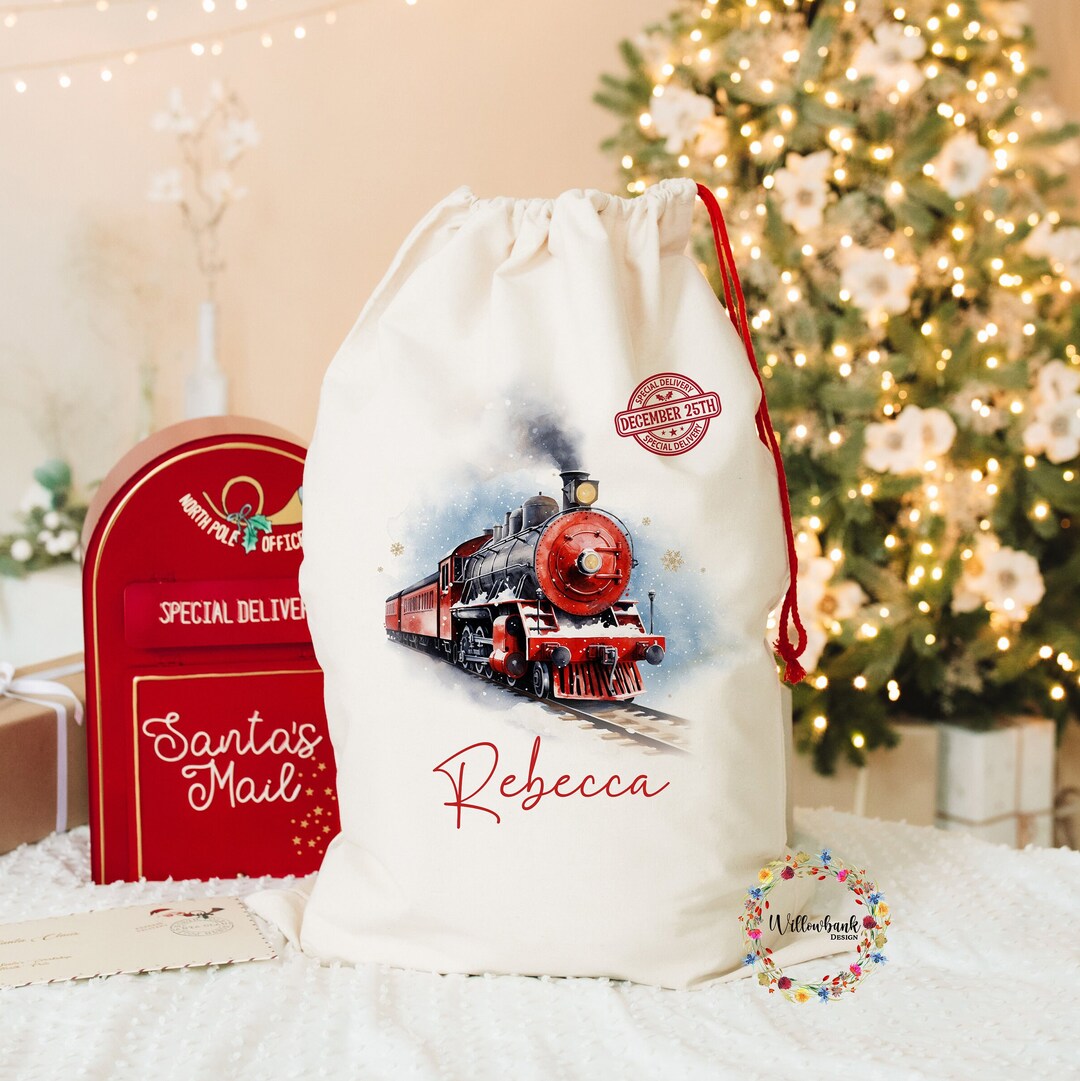 Personalised North Pole Express Christmas Train Sack L Personalised ...