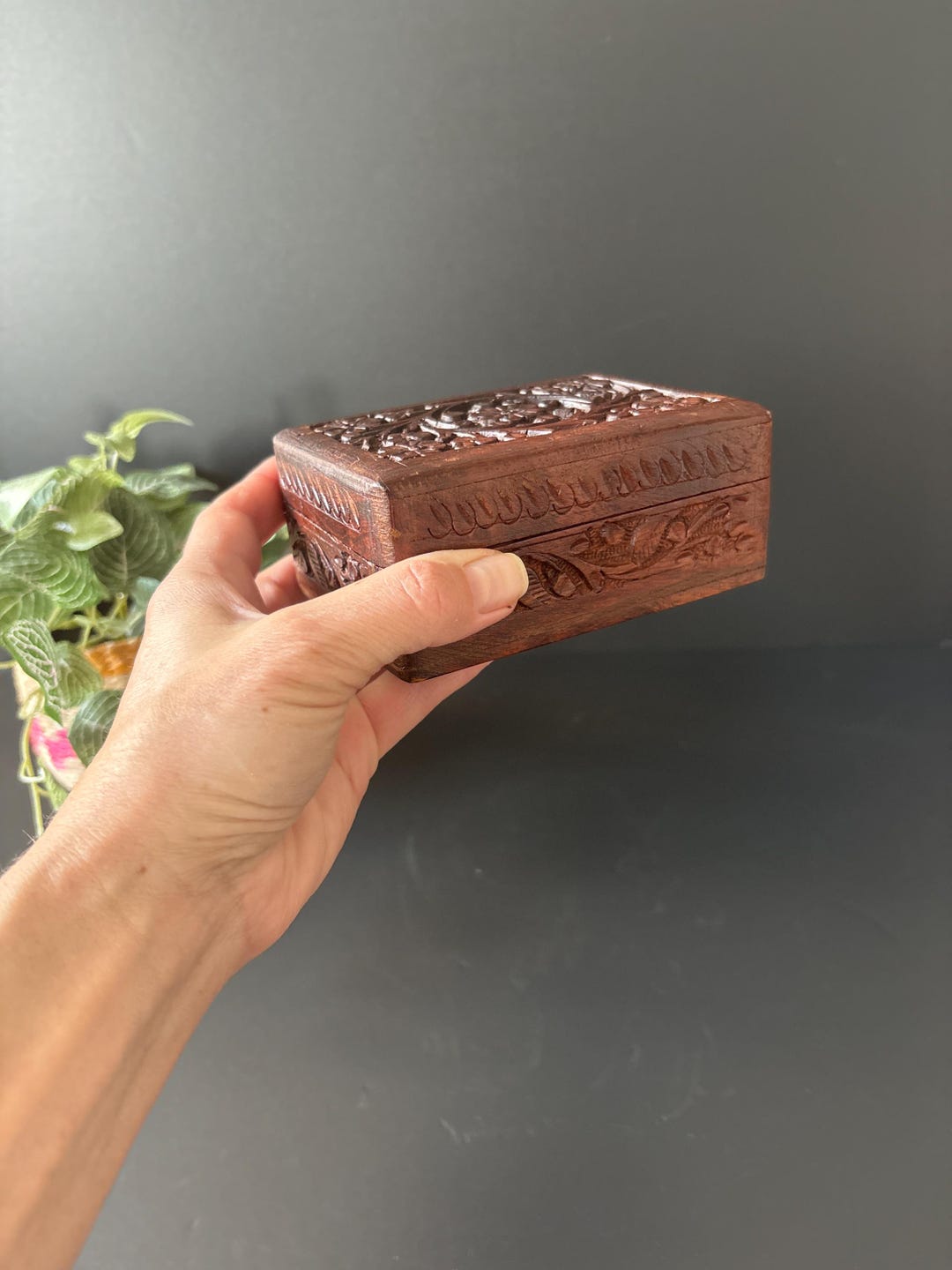 Vintage Hand Carved Handmade Small Wood Jewelry Box. Rectangular ...