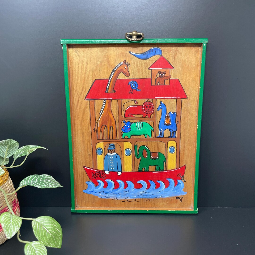Vintage 1978 Hand Painted Wood Panel. Noah’s Ark Children’s Painting ...
