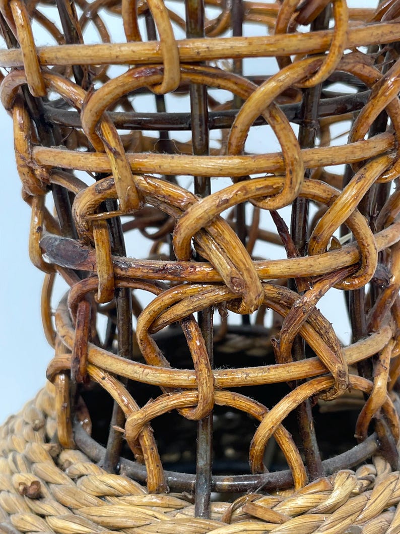 Vintage MCM Woven Wicker Vase: 12" Tall Handwoven Rope and Reed - Etsy