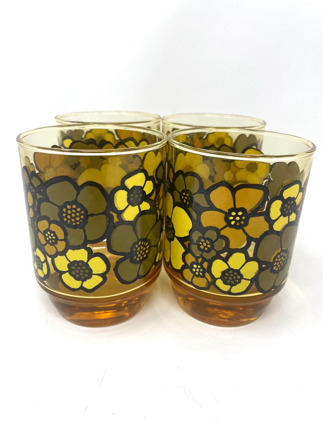 Vintage Set of 5 Libbey Drinking Glasses. 70s Mid Century Modern Flower ...