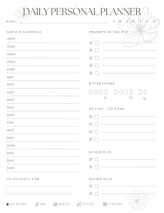 Daily Planner Printable PDF With Schedule Section 6am-11pm - Etsy